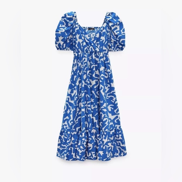 Zara | Dresses | Zara Blue And White Printed Poplin Maxi Dress | Poshmark
